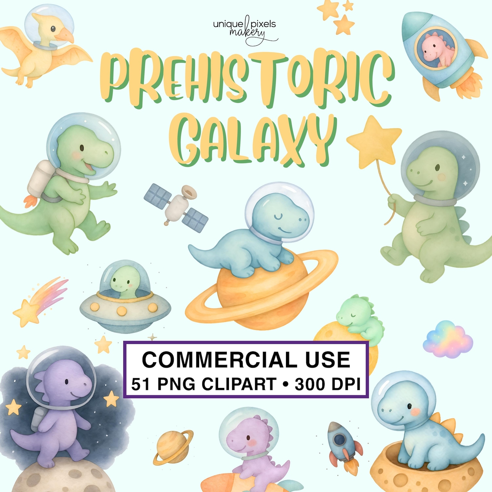Baby Space Dinosaur Clipart Transparent PNG | Watercolor Outer Space ...
