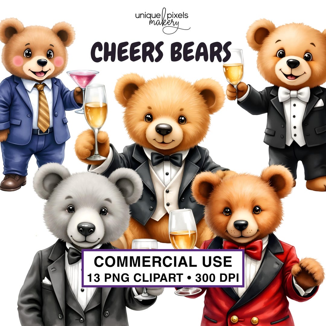 Cocktail Party Bear Clipart | Fancy Teddy Bears in Suits Tuxedos With ...