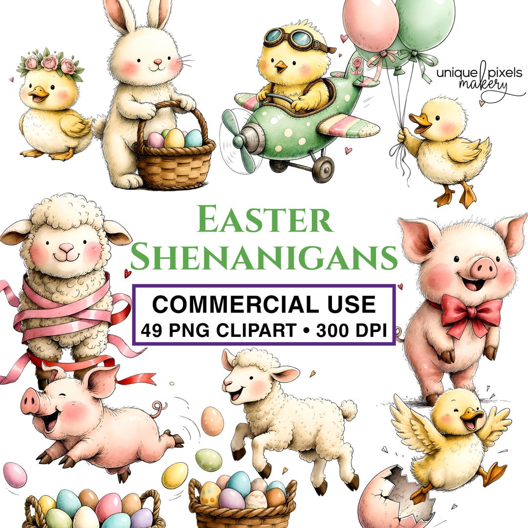 Easter Bunny Farm Clipart Watercolor PNG | Whimsical Funny Animals ...