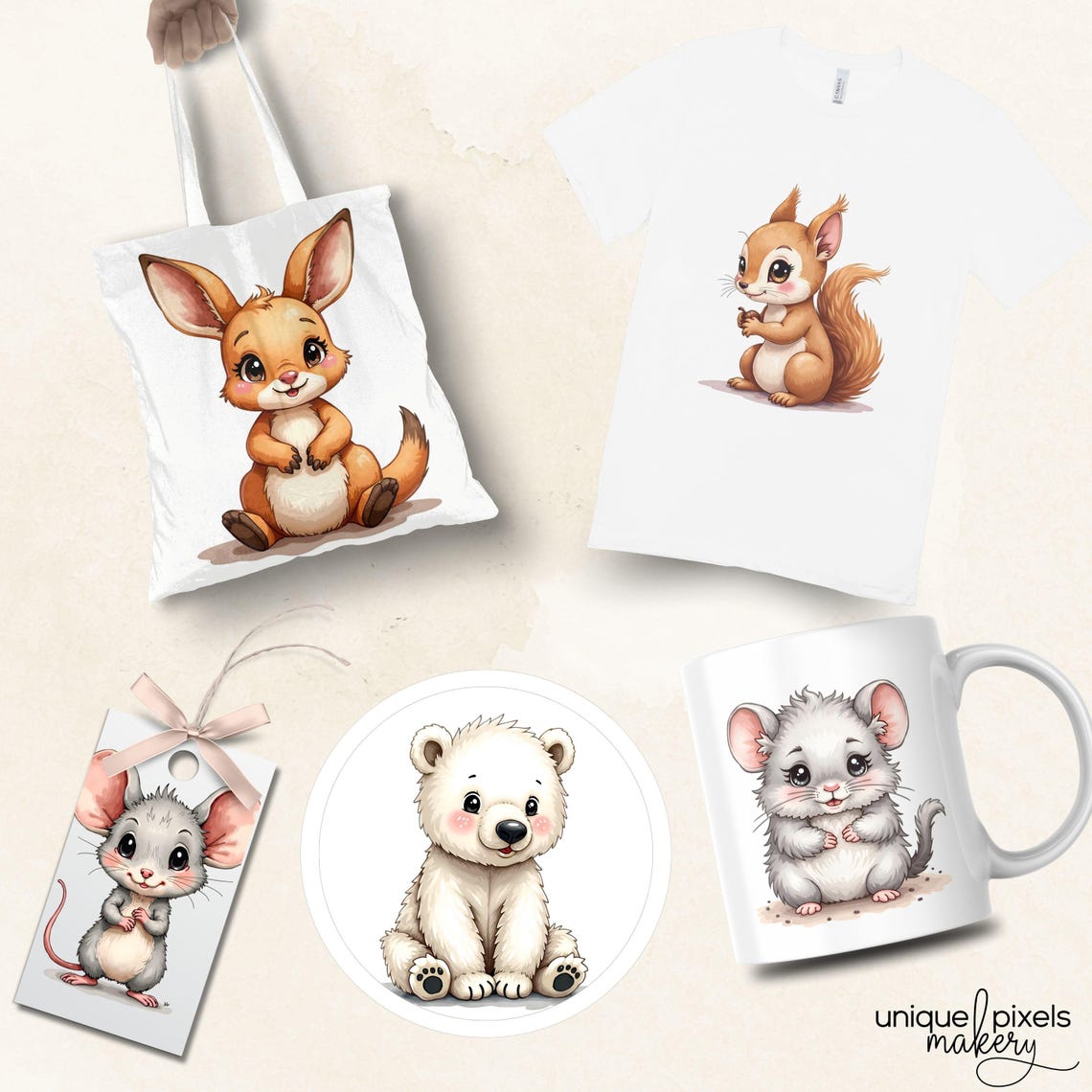 Cute Baby Animal Pairs Clipart Watercolor PNG | COMMERCIAL USE ...