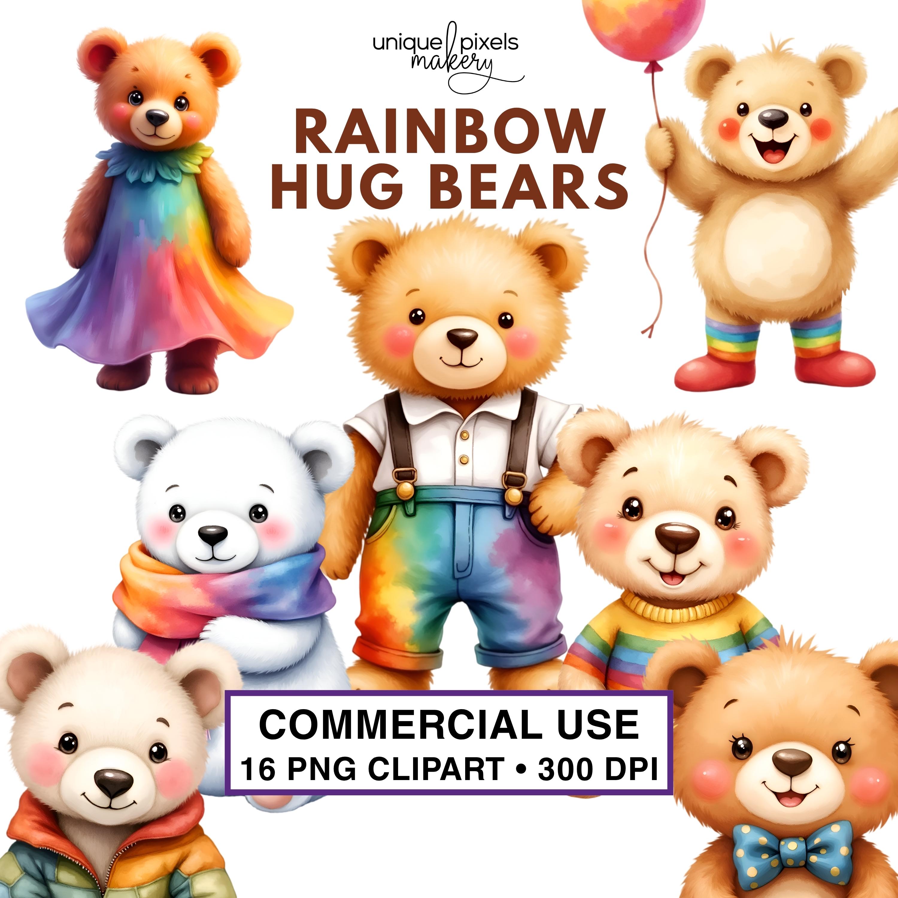 Rainbow Bears Pride PNG Watercolor Clipart | Colorful Dressed Teddy ...