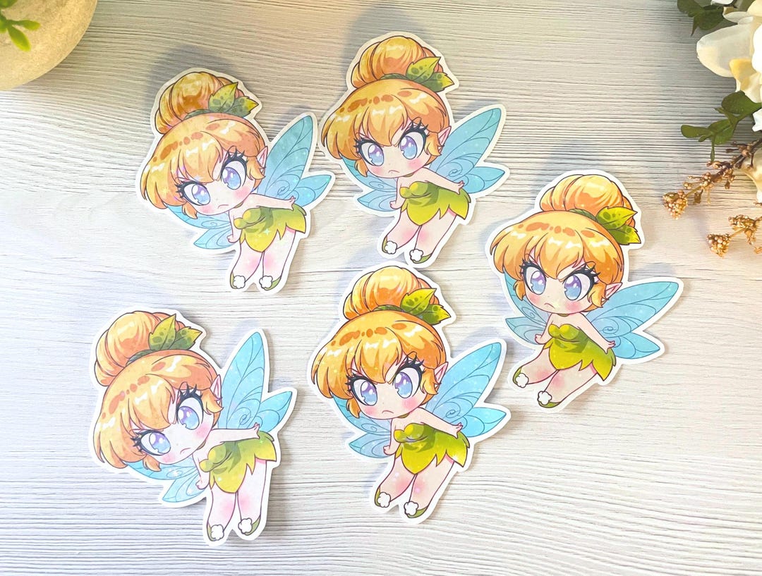 Cute Glossy Tinkerbell Sticker, Holographic Laminated Vinyl With Stars ...