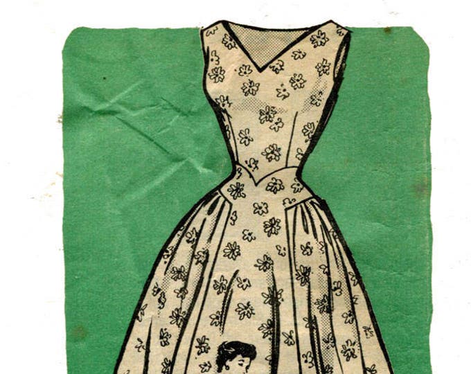 1950s Dress Pattern Basque Waist V Neckline Sleeveless Summer Full ...