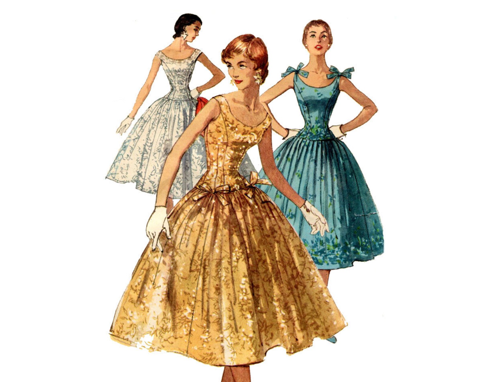 Vintage Cocktail Dress Pattern Full Skirt Drop Waist | Etsy