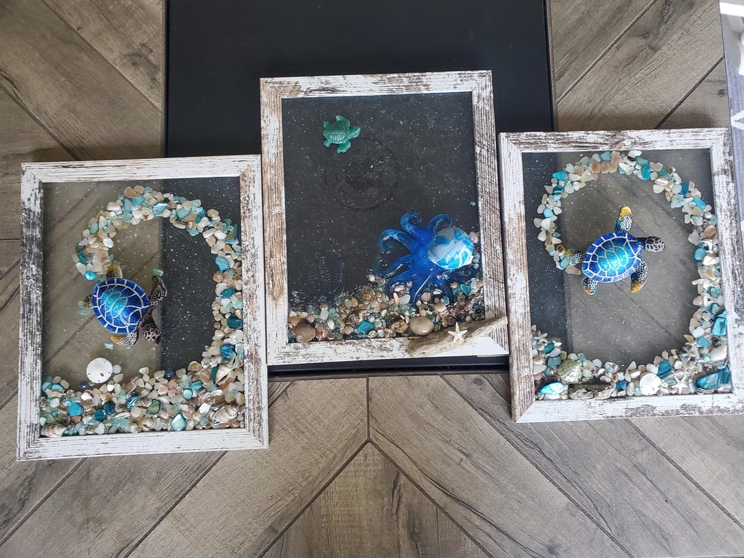 Ocean-themed Epoxy Resin Art Featuring Sea Turtles, Octopuses, and ...