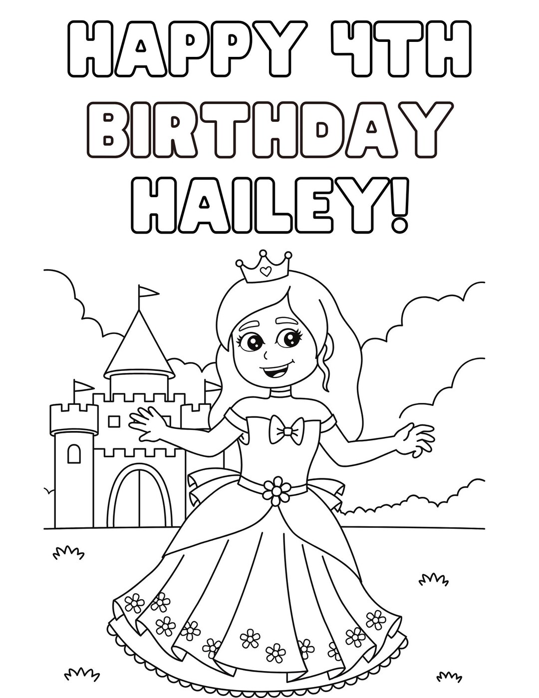 Personalized Princess Birthday Coloring Pages - Etsy