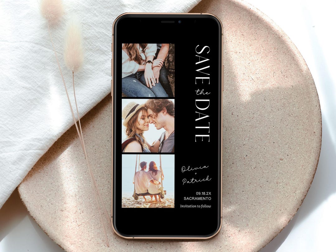 Photo Booth Save the Date E Invitation Template Canva, Black and White ...