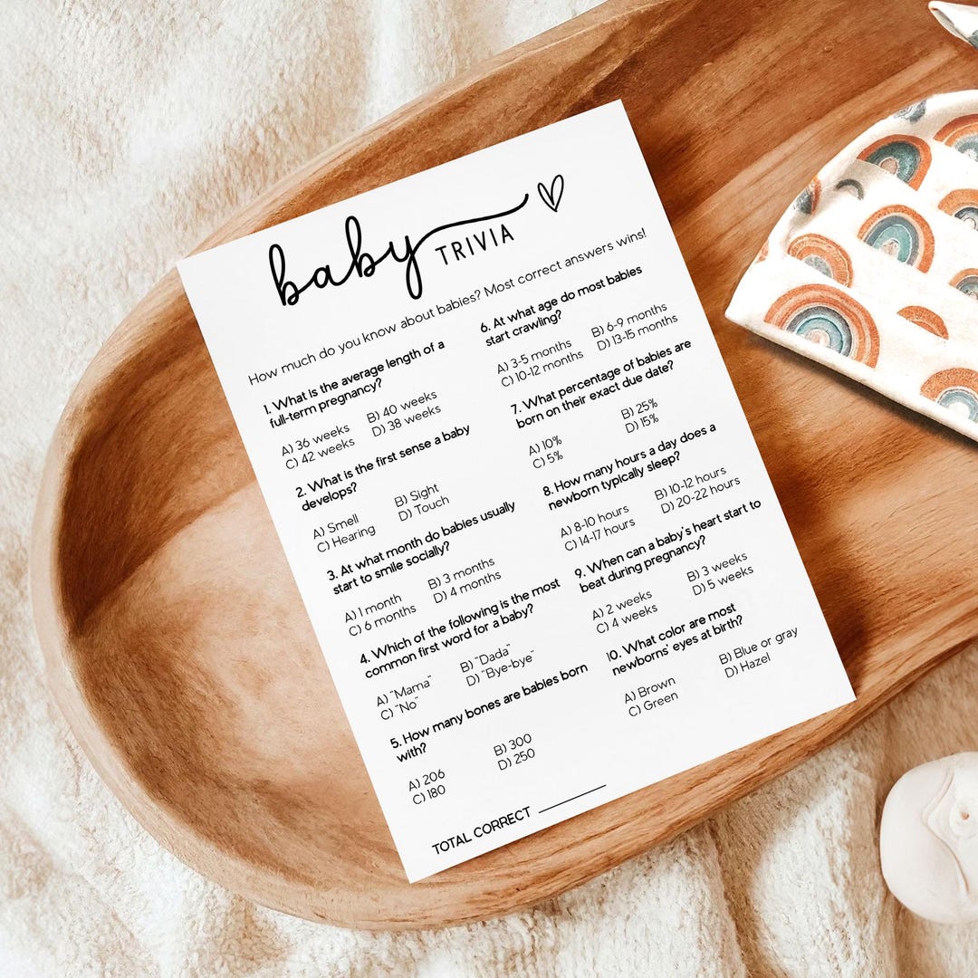 Editable Baby Trivia Baby Shower Game, Minimalist Baby Trivia Game With ...