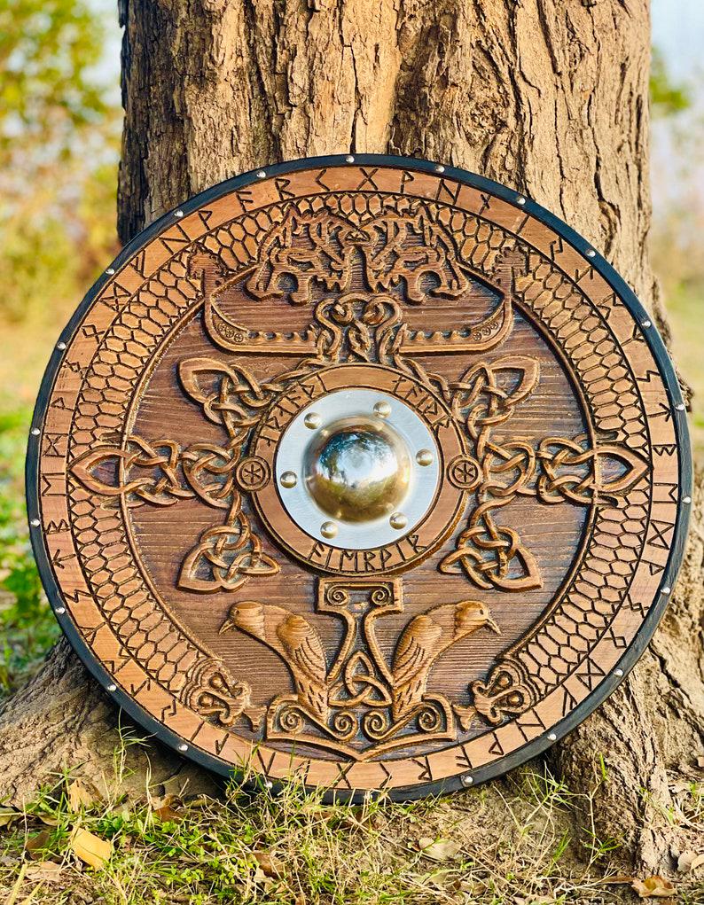 Custom Viking Shield, Medieval Round Shield, Carved Viking Gift, Wall ...