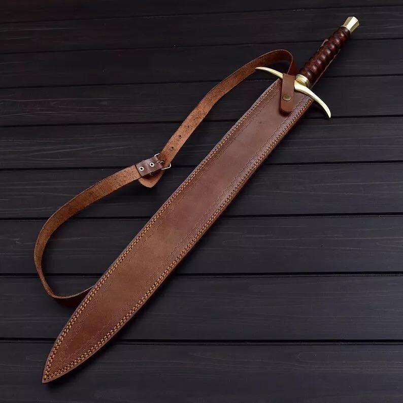 Hand-forged Damascus Steel Viking Sword With Leather Sheath ...
