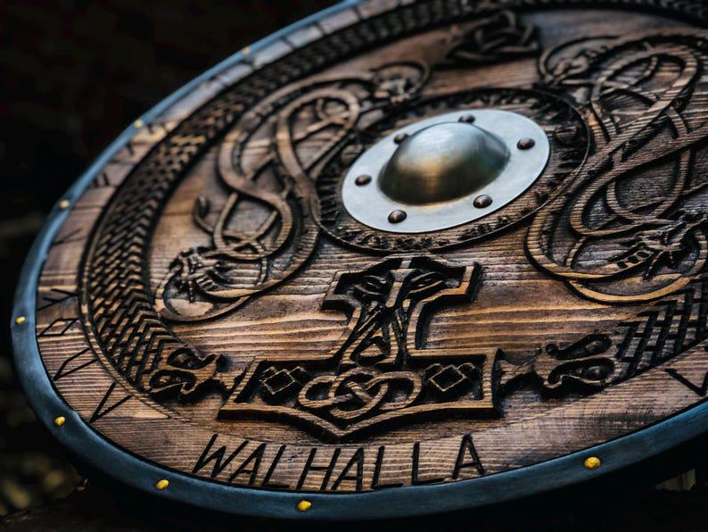 Custom Viking Shield, Medieval Round Shield, Carved Viking Gift, Wall ...