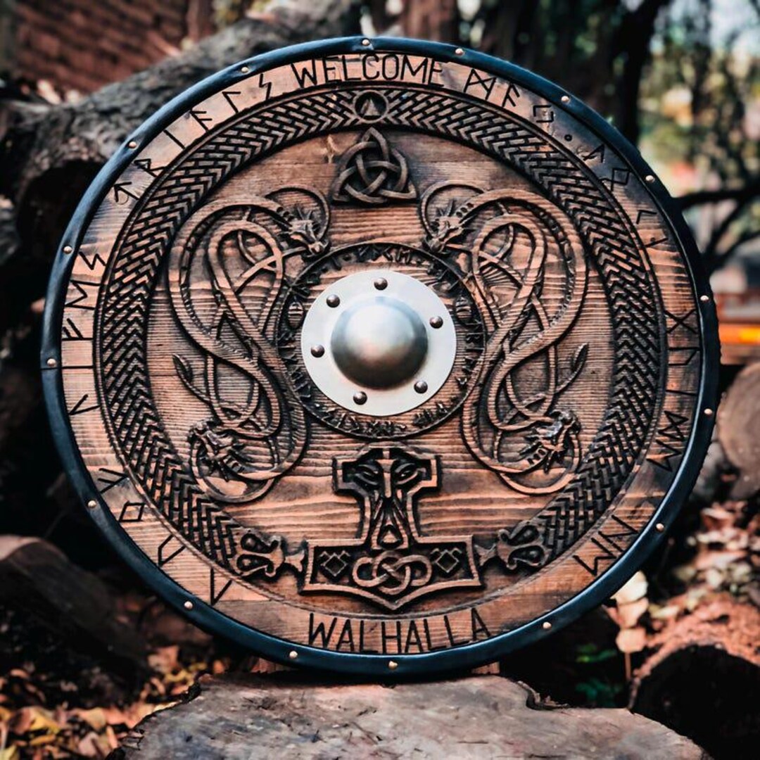 Custom Viking Shield, Medieval Round Shield, Carved Viking Gift, Wall ...