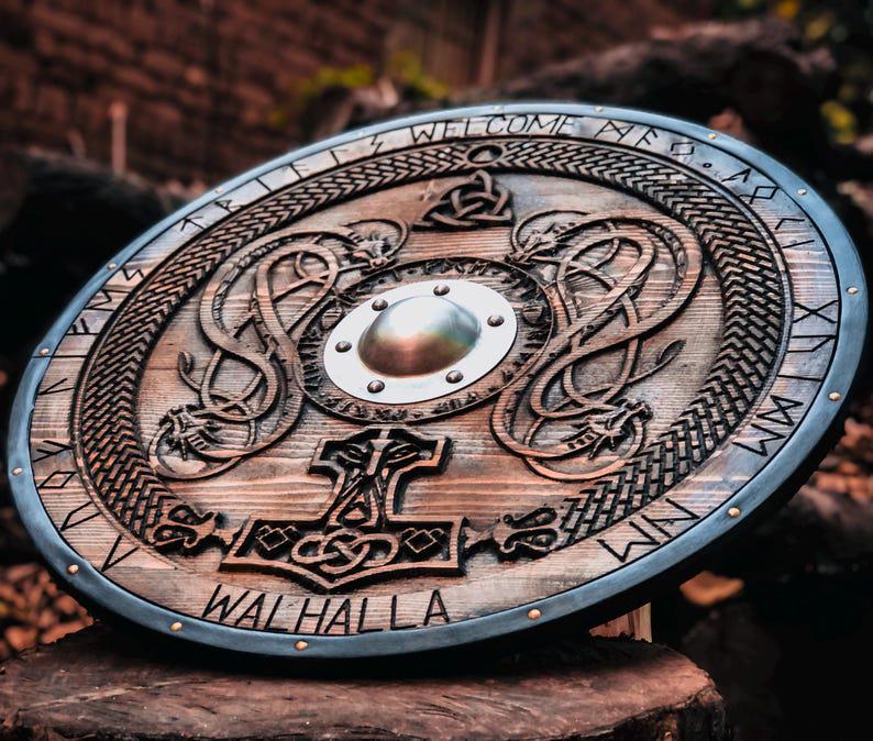 Custom Viking Shield, Medieval Round Shield, Carved Viking Gift, Wall ...
