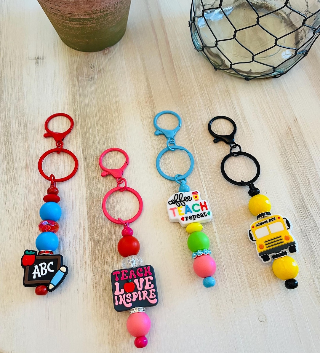 Teacher Beaded Keychain: Education Themed Gift End of School Thank You ...