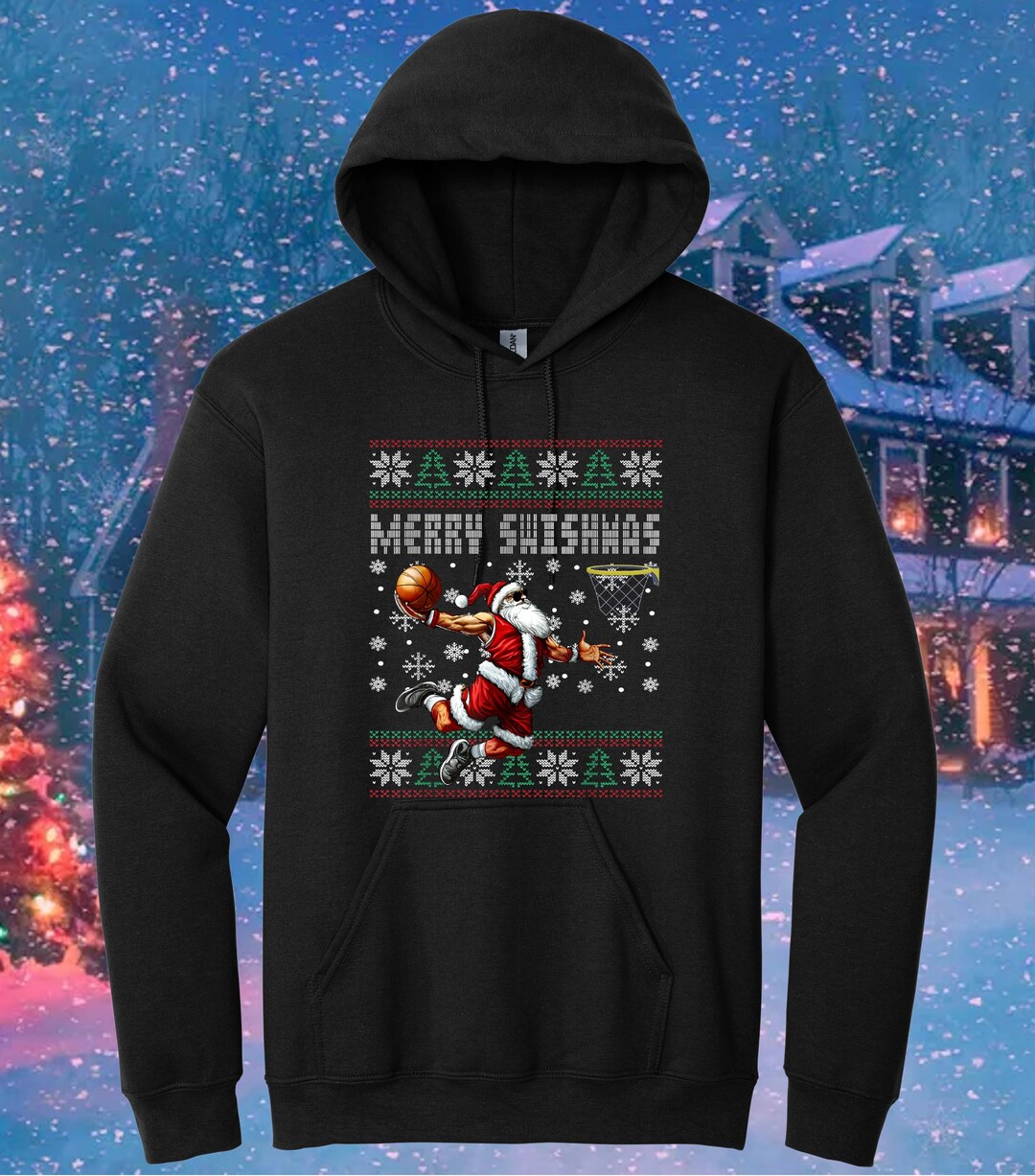 Merry Swishmas Hoodie, Basketball Christmas Hoodie, Sports Xmas Hoodie ...