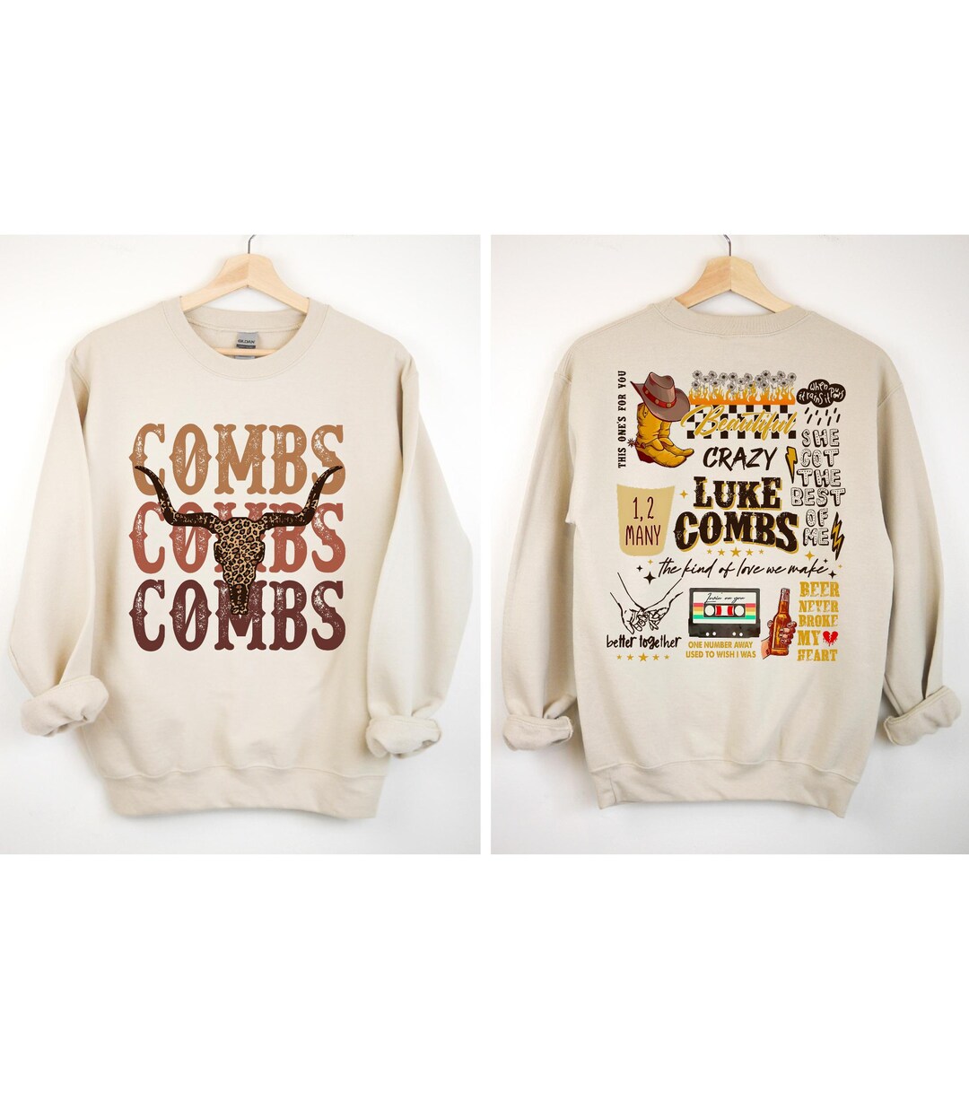Combs Bullhead Gildan Sweatshirt, Country Music Sweatshirt, Luke Combs ...