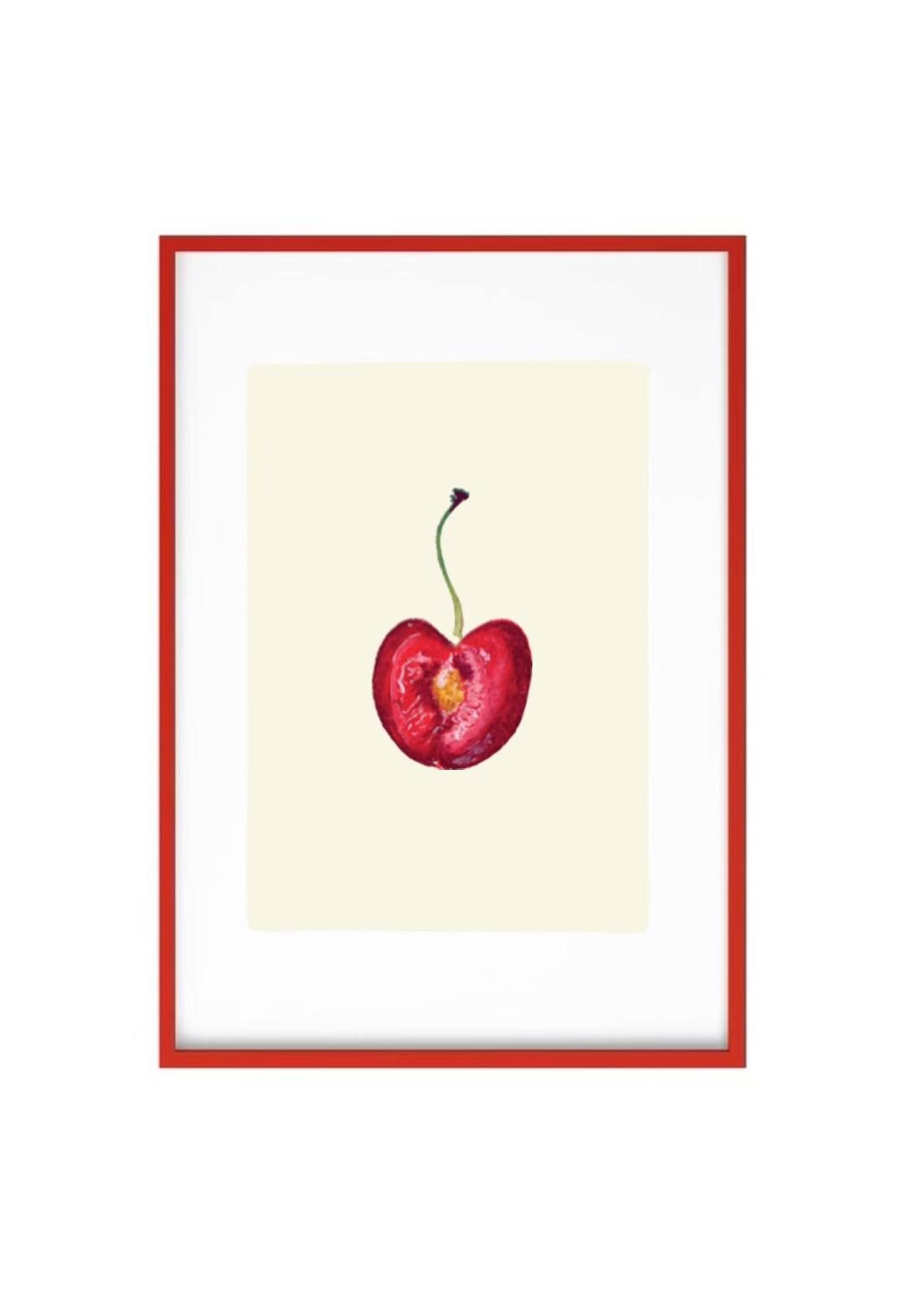 Single Cherry Art Print Minimalist Fruit Art Print, Fruit Art Print ...