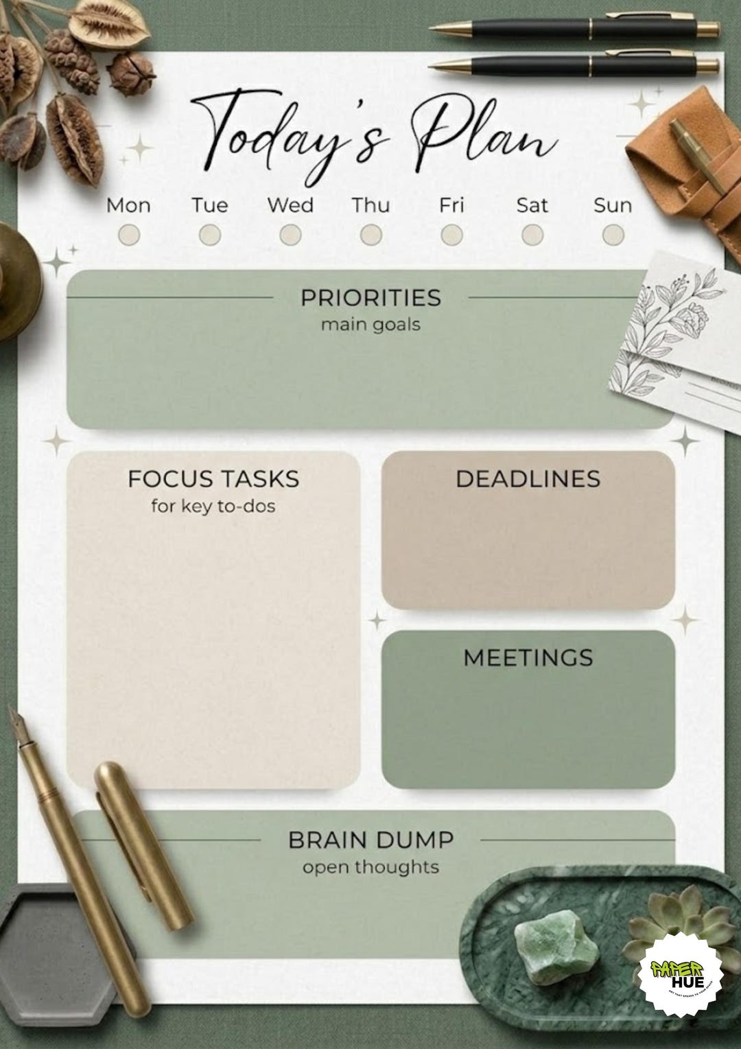 Today's Plan Printable Planner SVG PNG JPG, Minimal Daily Productivity ...