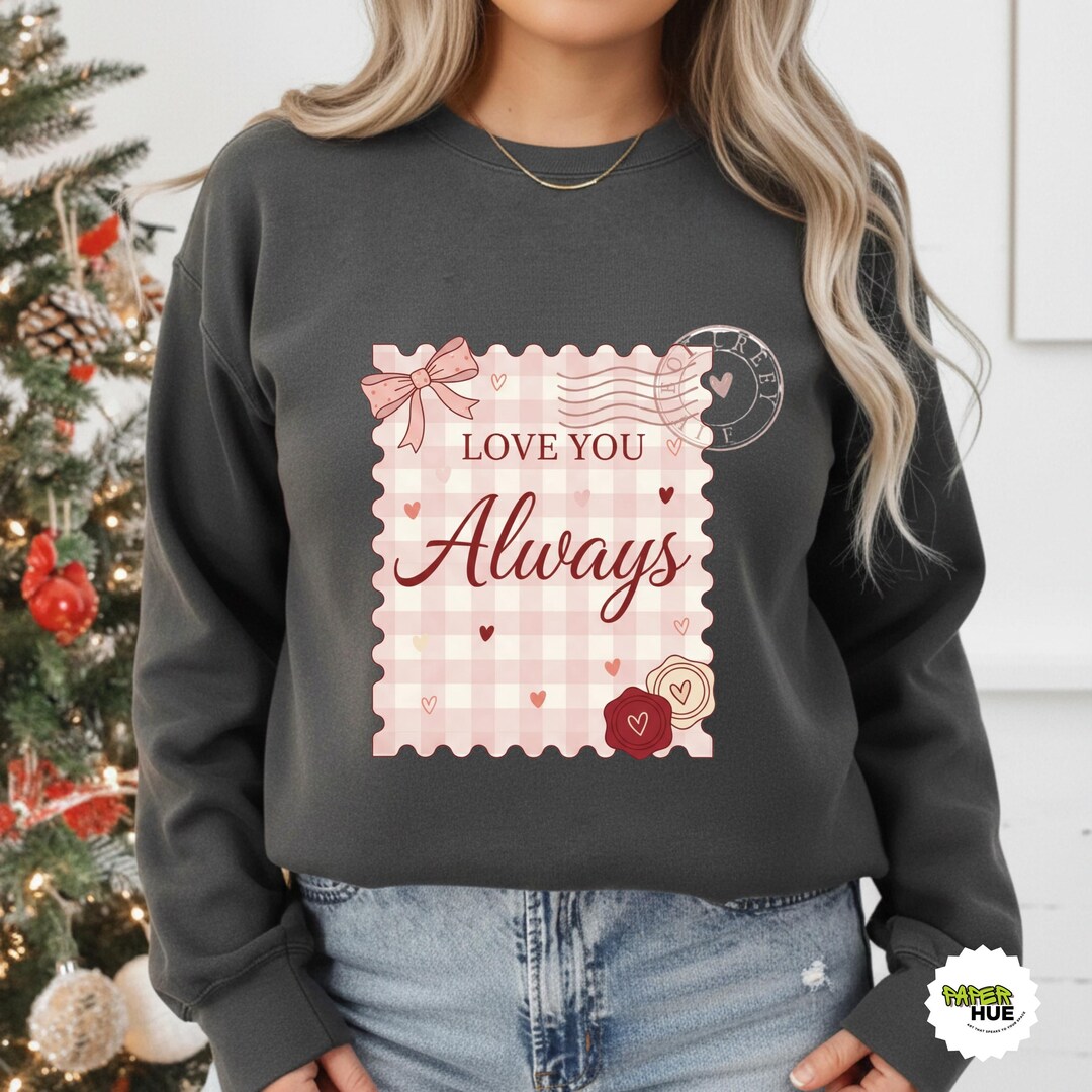 Love You Always SVG PNG JPG, Pink Gingham Vintage Postcard Valentine ...