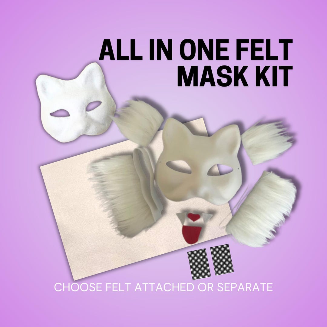 Cat Mask Base Therian Mask Kit DIY Therian Cat Mask Felted Therian Mask ...