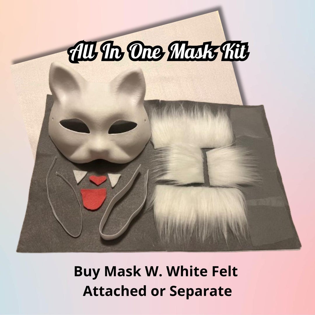 Cat Mask Kit White Therian Cat Mask Kit With Fur Mask Base Furry Mask ...