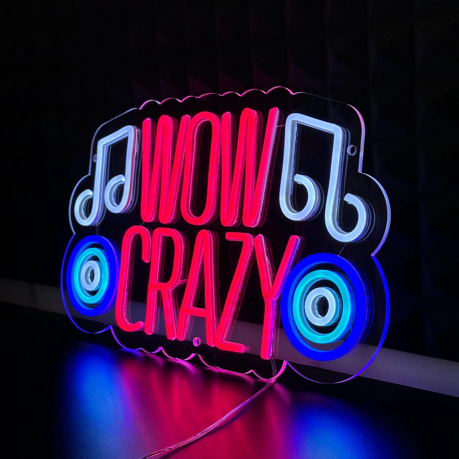 Wow Crazy Neon Sign, Wow Neon Sign, LED Wall Art, Music Decor, Colorful ...