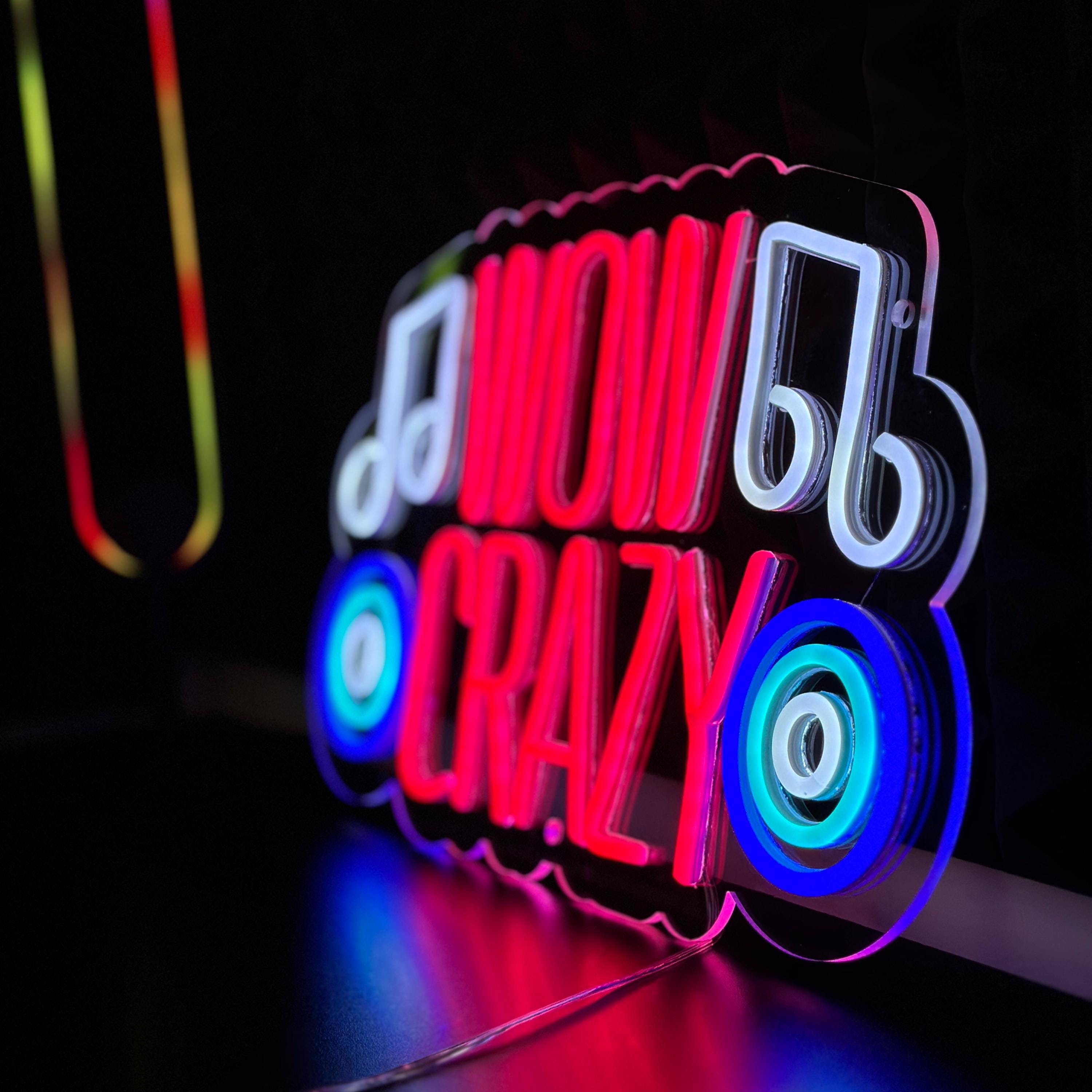Wow Crazy Neon Sign, Wow Neon Sign, LED Wall Art, Music Decor, Colorful ...