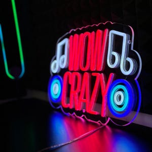 Wow Crazy Neon Sign, Wow Neon Sign, LED Wall Art, Music Decor, Colorful ...