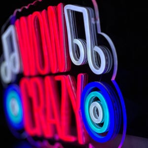 Wow Crazy Neon Sign, Wow Neon Sign, LED Wall Art, Music Decor, Colorful ...