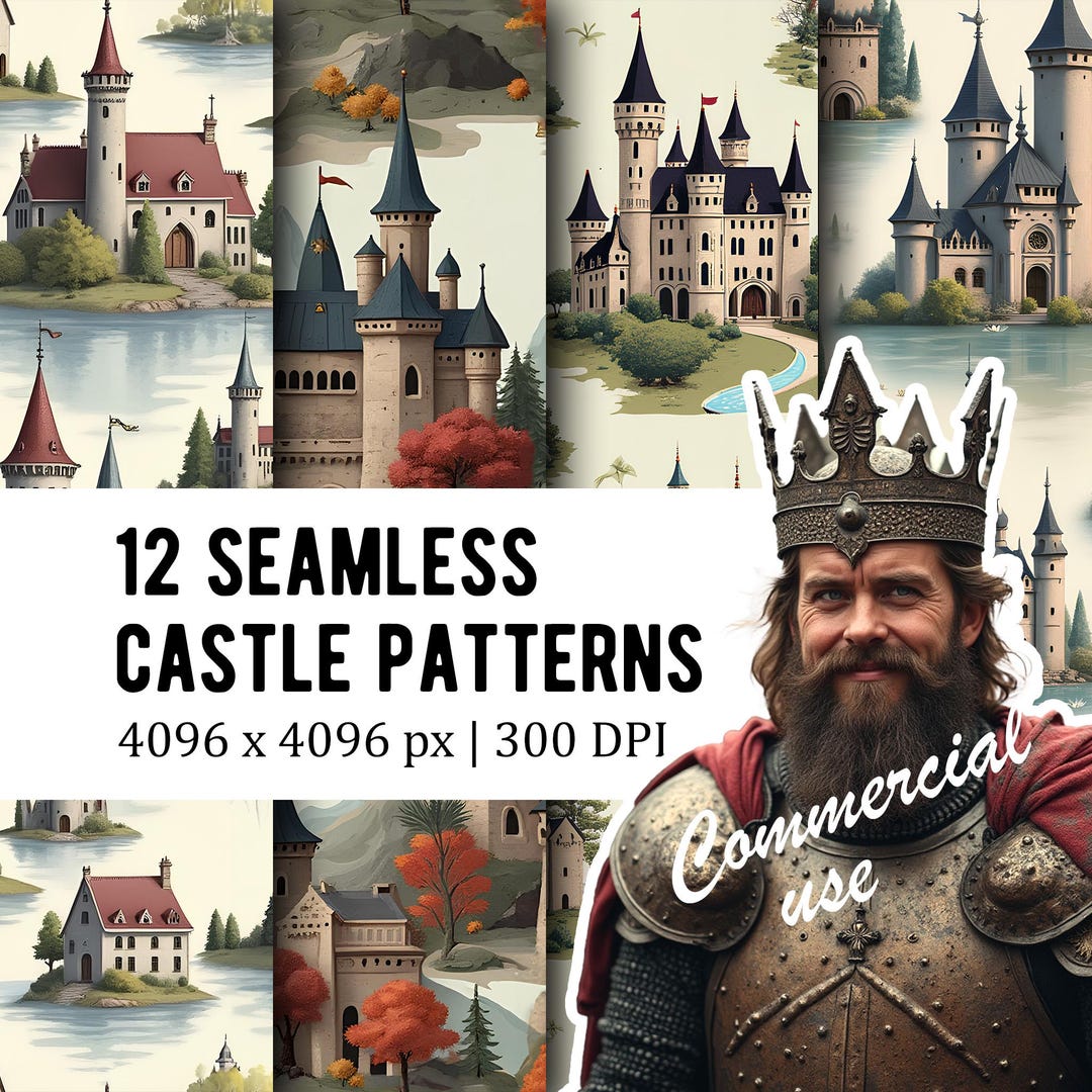 Castle Seamless Pattern Medieval Digital Paper Repeated Pattern 12 ...