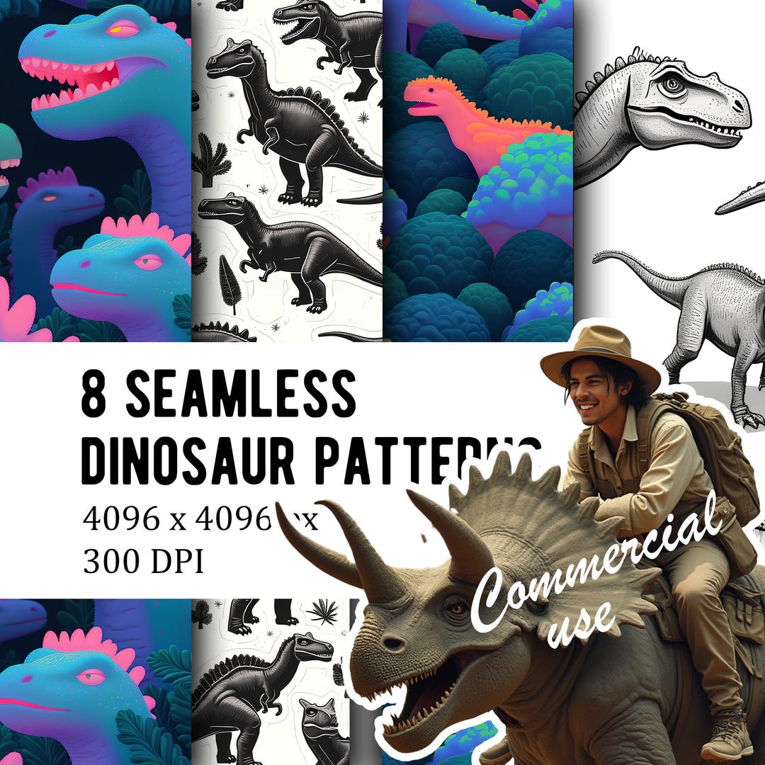 Dinosaur Seamless Pattern Dinosaur Digital Papers Repeated Pattern 8 ...