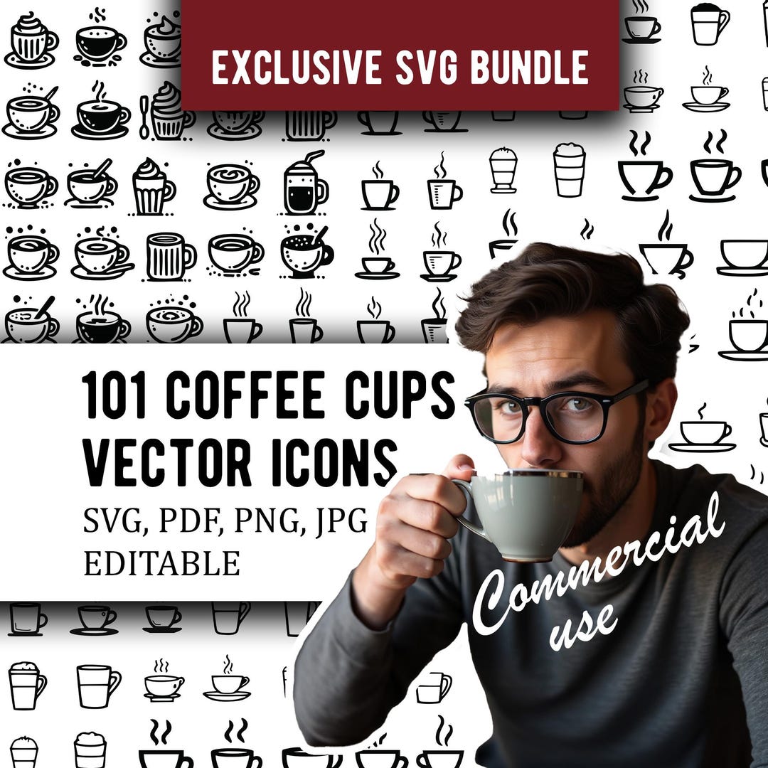 Coffee SVG Icon Bundle, Icon Svg, Curves, Silhouette, Vector, Coffee ...