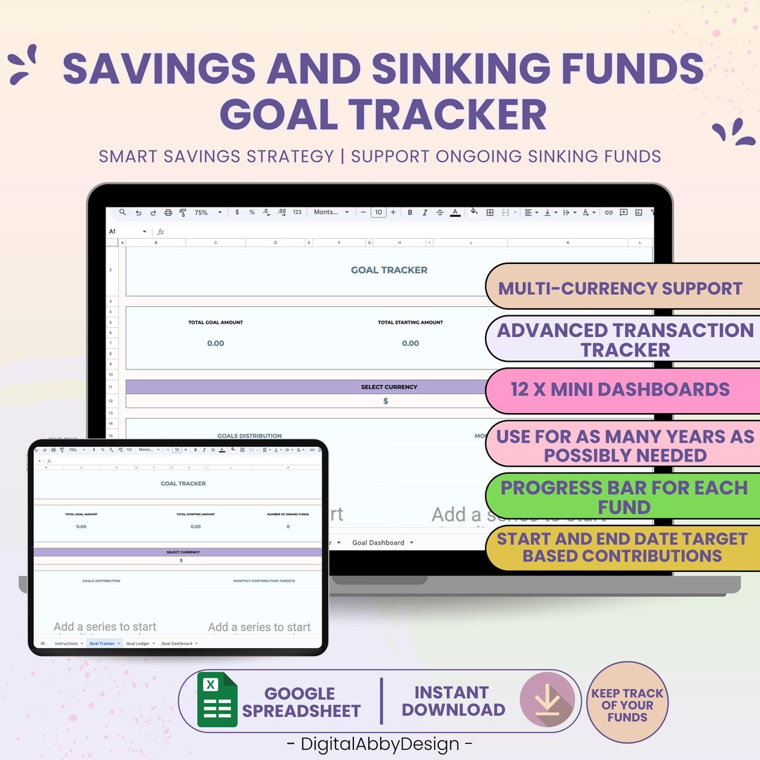Sinking Funds Tracker Spreadsheet, Savings Goal Google Sheets, Savings ...