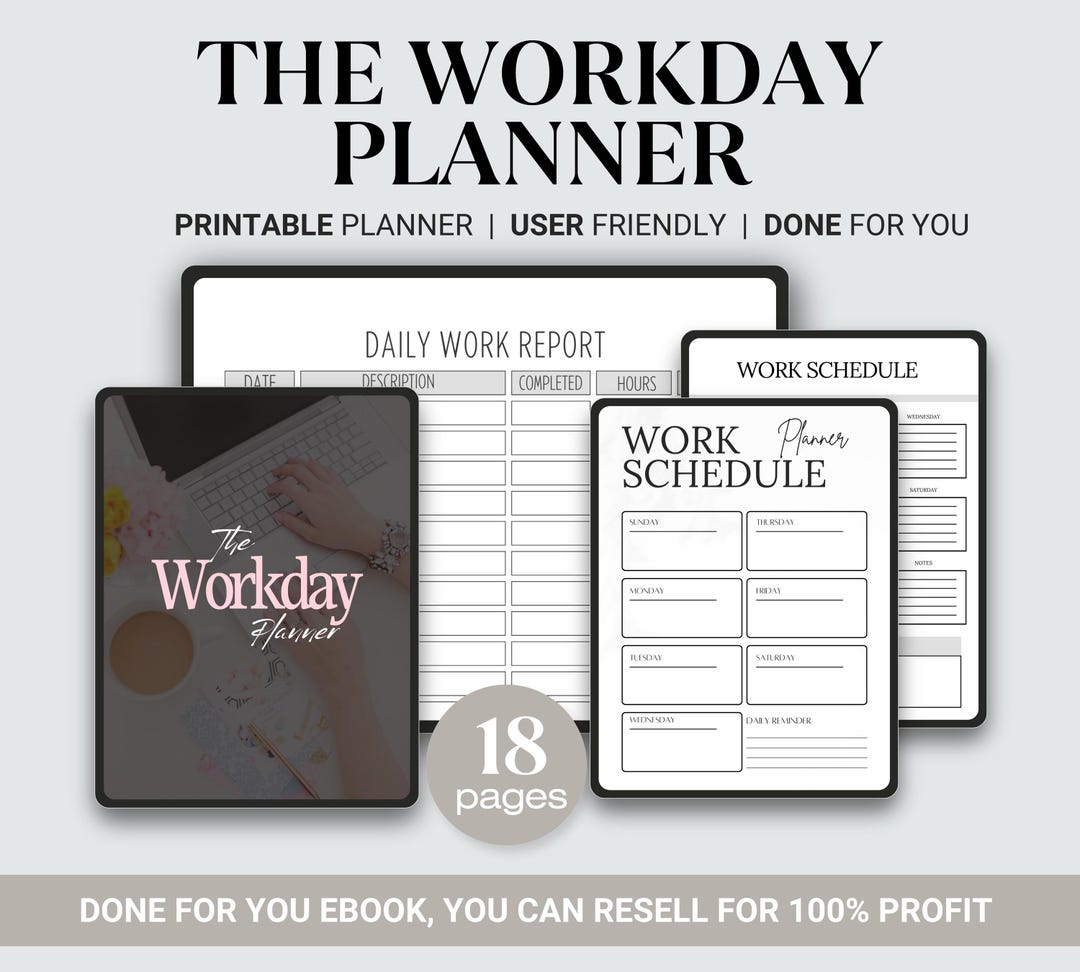 Printable Workday Planner With MRR/PLR, Daily Organizer Template, Work ...