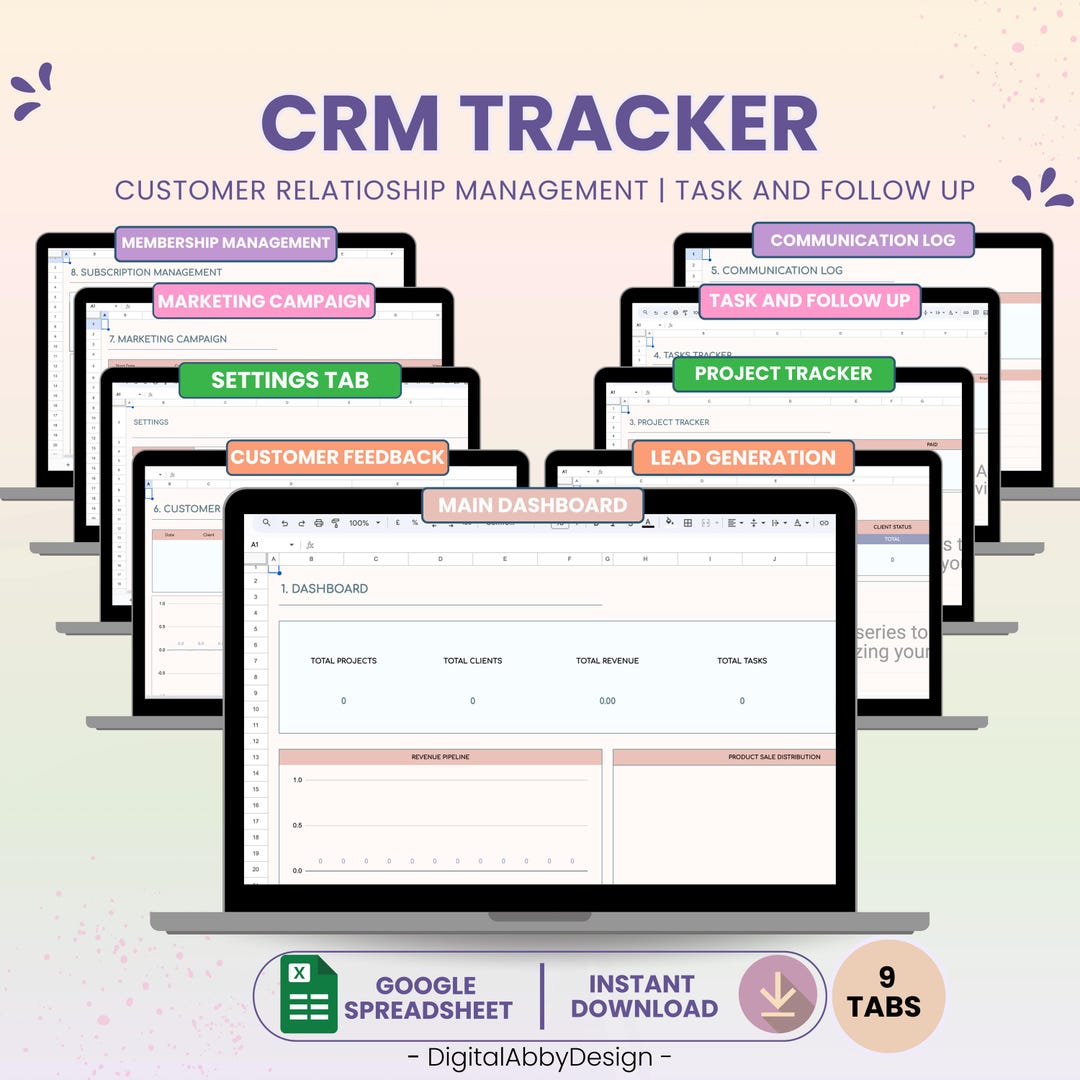 CRM Spreadsheet, CRM Client Tracker, Customers & Leads Tracker, Task ...