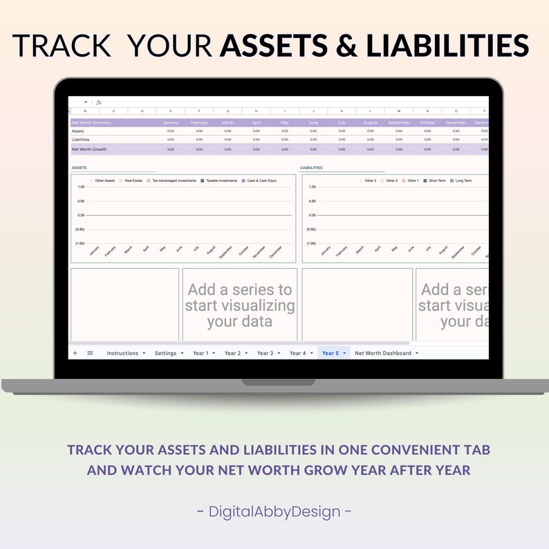 Net Worth Tracker Spreadsheet, Multi-year Dashboard Spreadsheet, Google ...