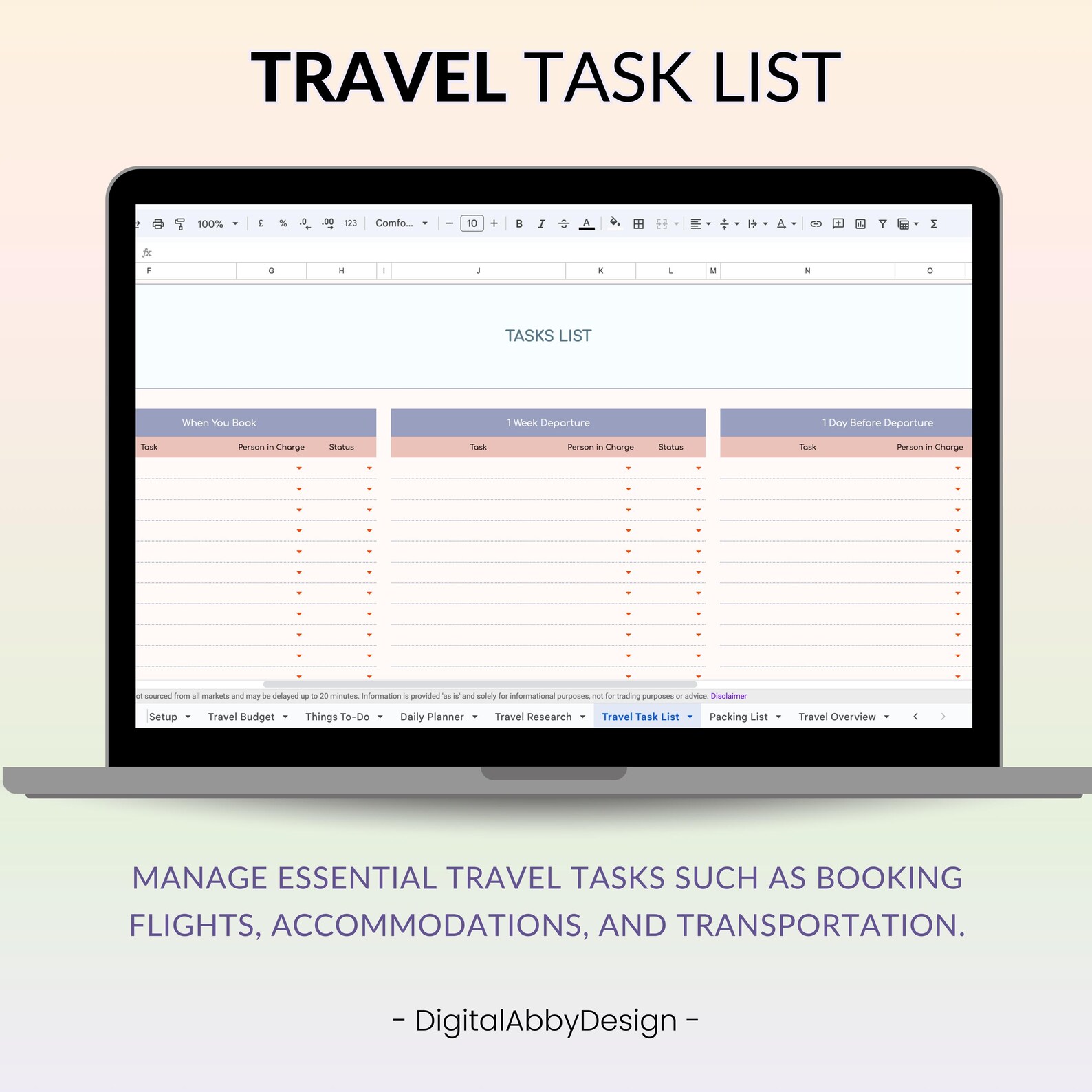 Travel Planner Spreadsheet, Travel Packing List, Holiday Travel ...