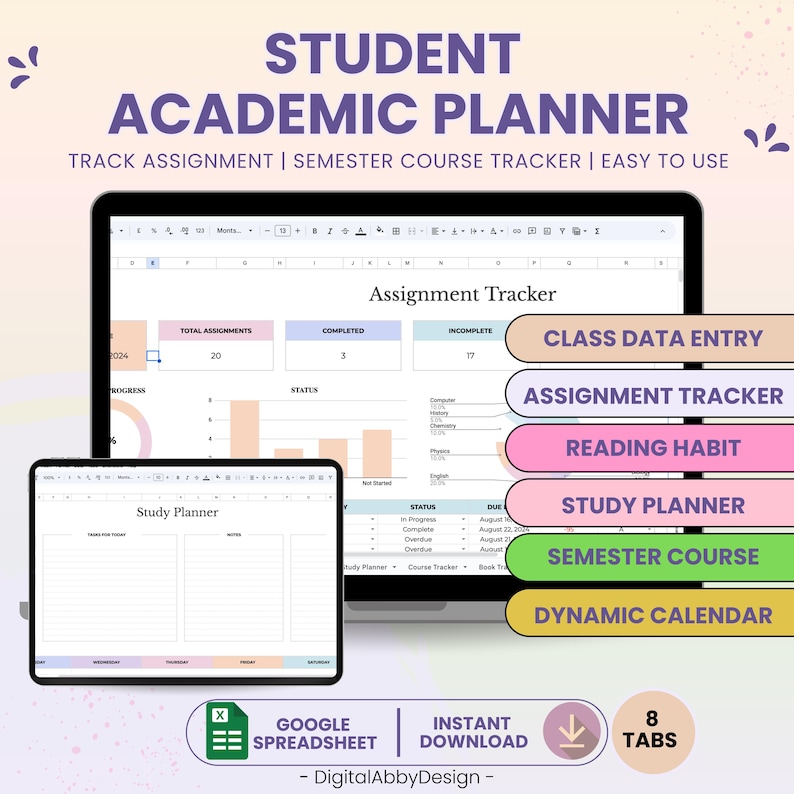 Student Academic Planner Spreadsheet, Student Planner Google Sheets ...