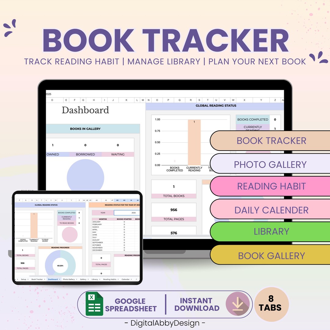 Google Sheets Book Tracker, Digital Reading Log Template, Book List ...