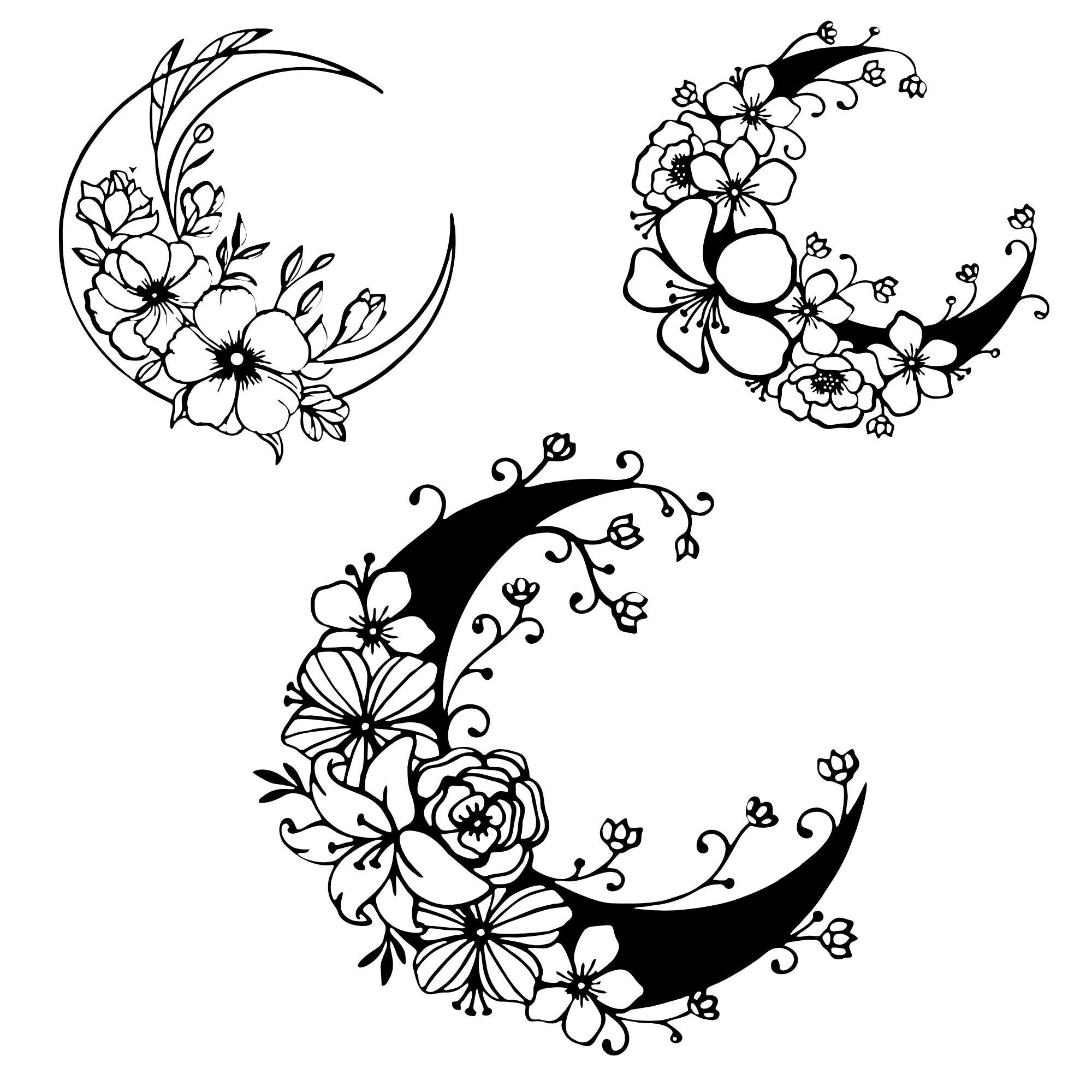 Floral Moon Svg Bundle, Floral Moon Clipart ,moon Flower Svg Cut Files ...