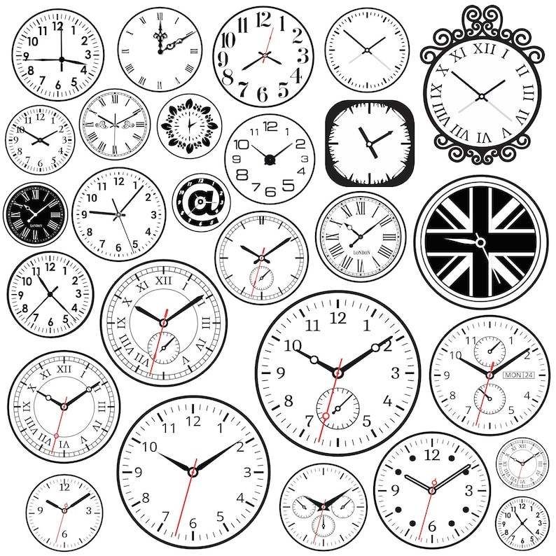 Clock Face Svg Bundle, Clock Clipart, Clock Numbers Vector, Roman ...