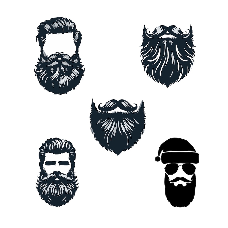 Beard Svg Bundle, Beard Clipart, Beard Face Vector, Long Beard Decal ...