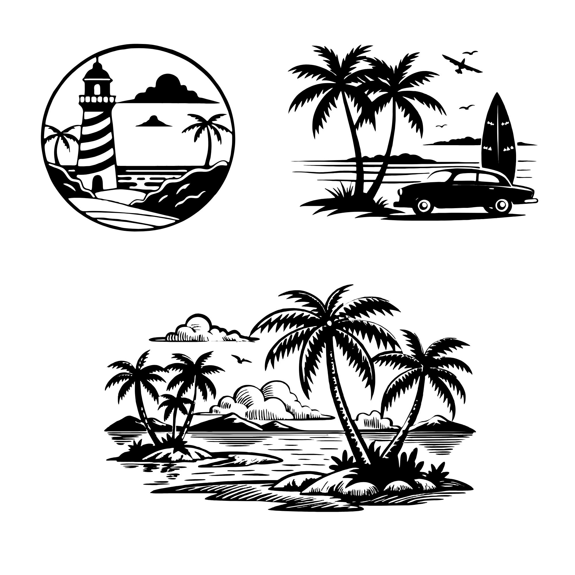 Beach Scene Svg Bundle, Beach Clipart, Summer Beach Vector, Beach Scene ...
