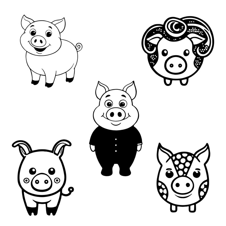 Pig SVG Bundle, Cute Piglet Clipart PNG, Farm Animal Vector, Kawaii Pig ...
