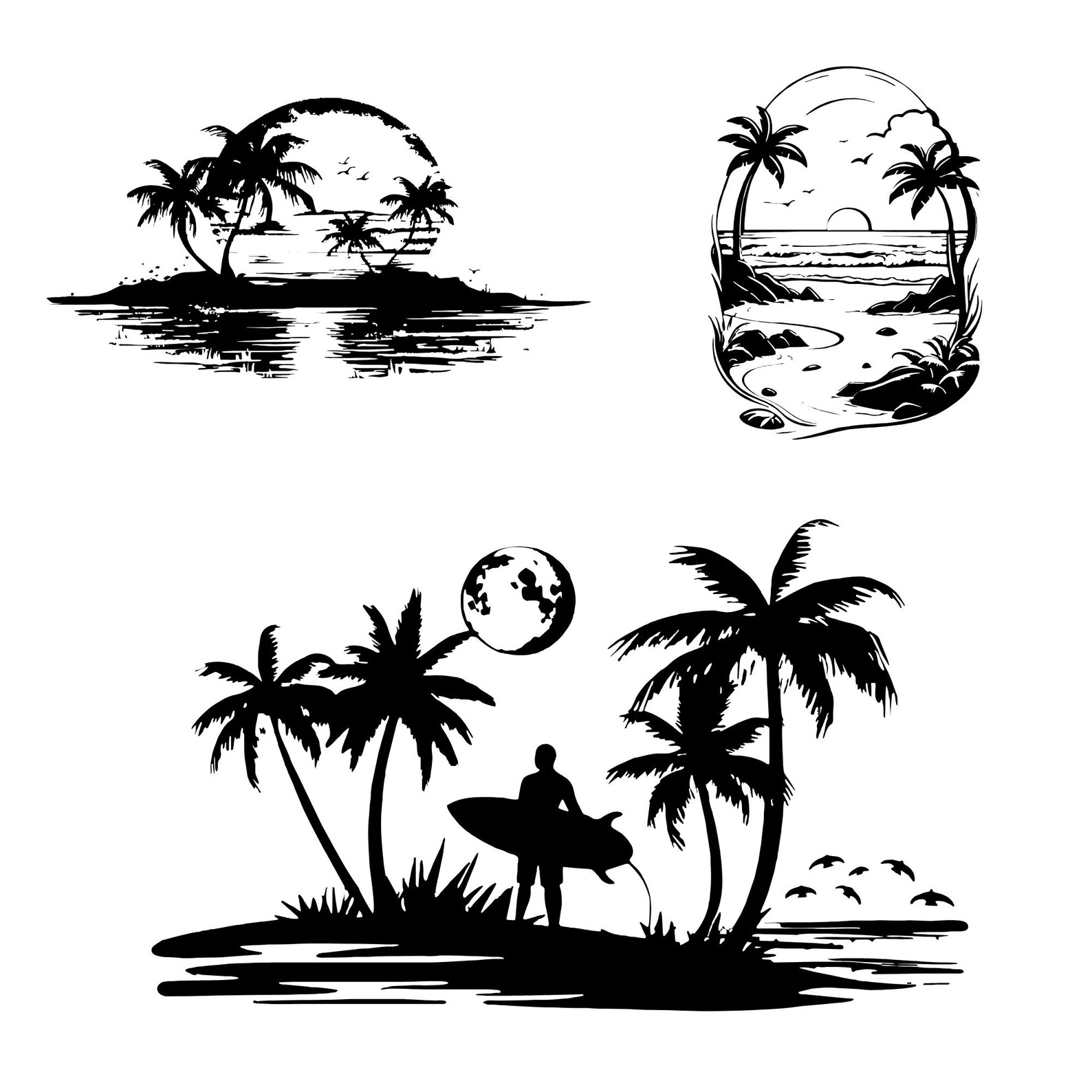 Beach Scene Svg Bundle, Beach Clipart, Summer Beach Vector, Beach Scene ...