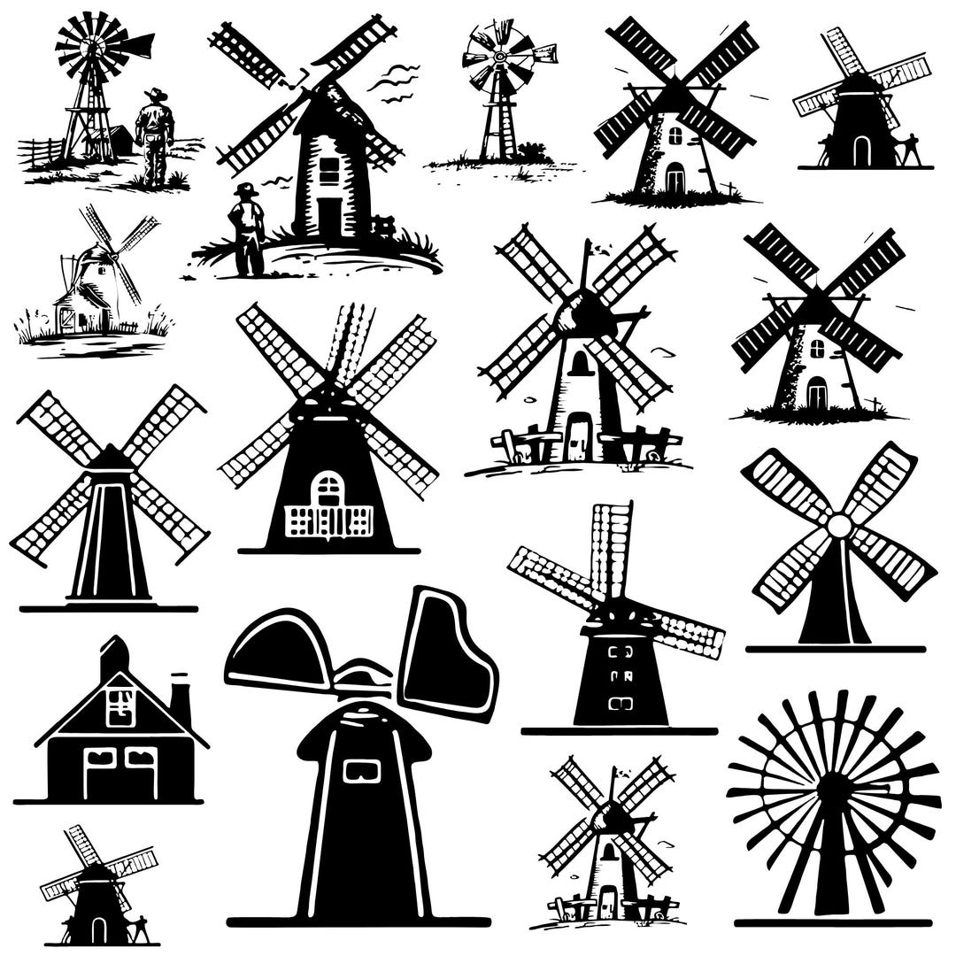 Windmill Svg Bundle, Windmill Clipart, Farm Vector, Mill Decal ...
