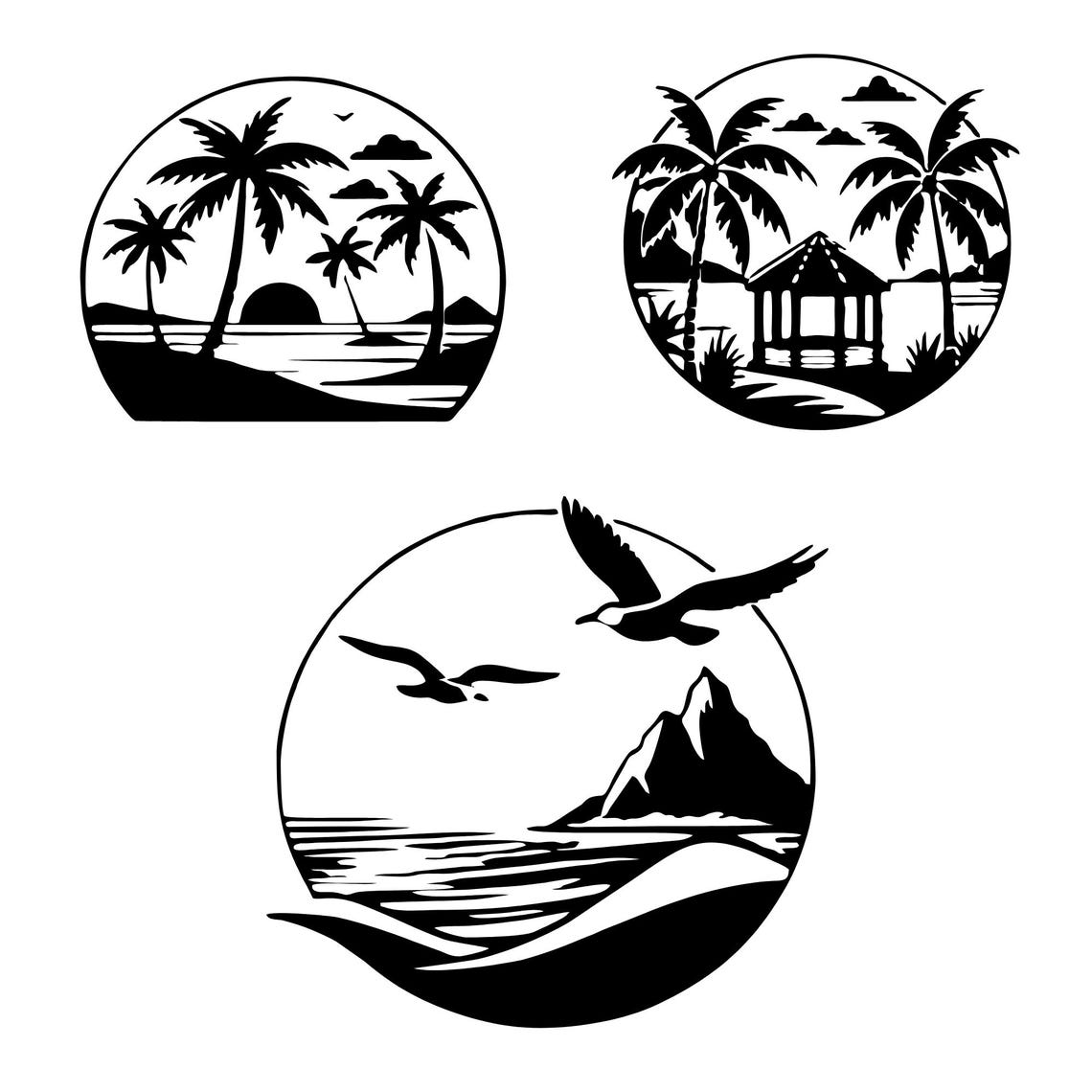 Beach Scene Svg Bundle, Beach Clipart, Summer Beach Vector, Beach Scene ...