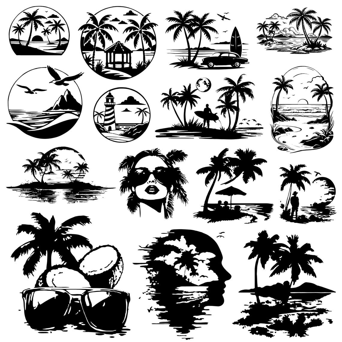Beach Scene Svg Bundle, Beach Clipart, Summer Beach Vector, Beach Scene ...