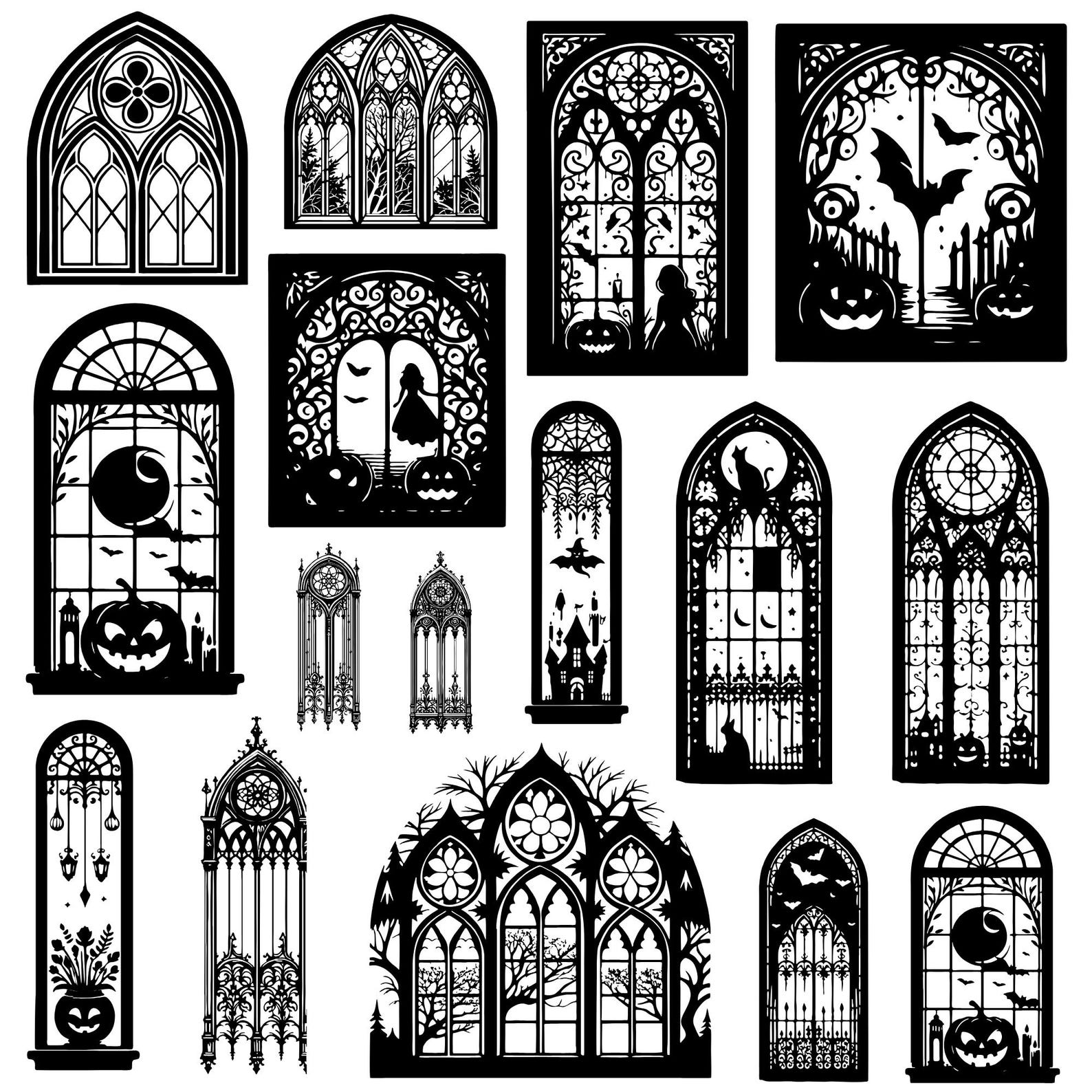 Gothic Windows Bundle Svg, Gothic Windows Clipart, Window Cut Files for ...