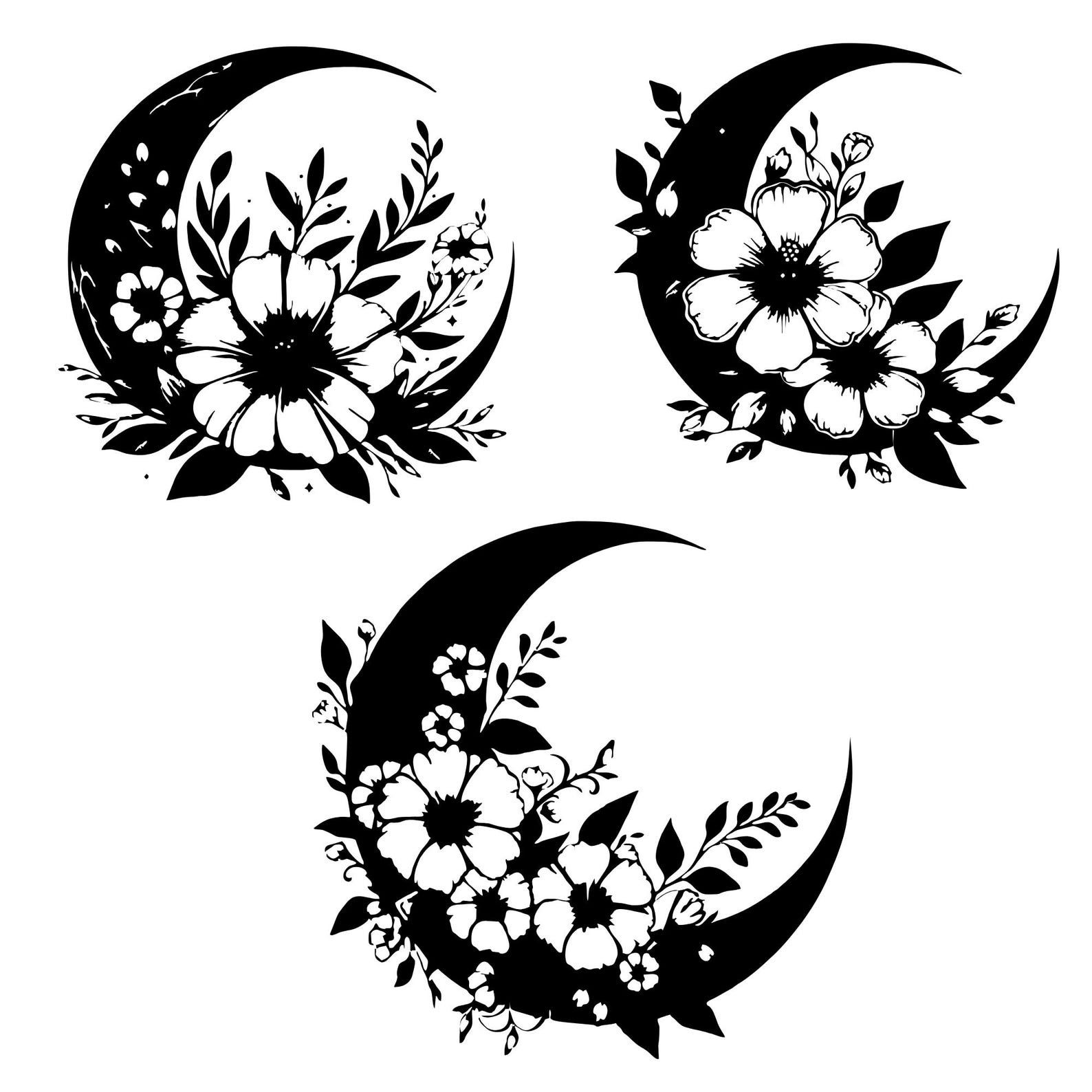 Floral Moon Svg Bundle, Floral Moon Clipart ,moon Flower Svg Cut Files ...